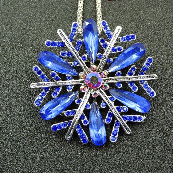 Jewelry | Blue Crystal Snowflake Necklacebrooch | Poshmark